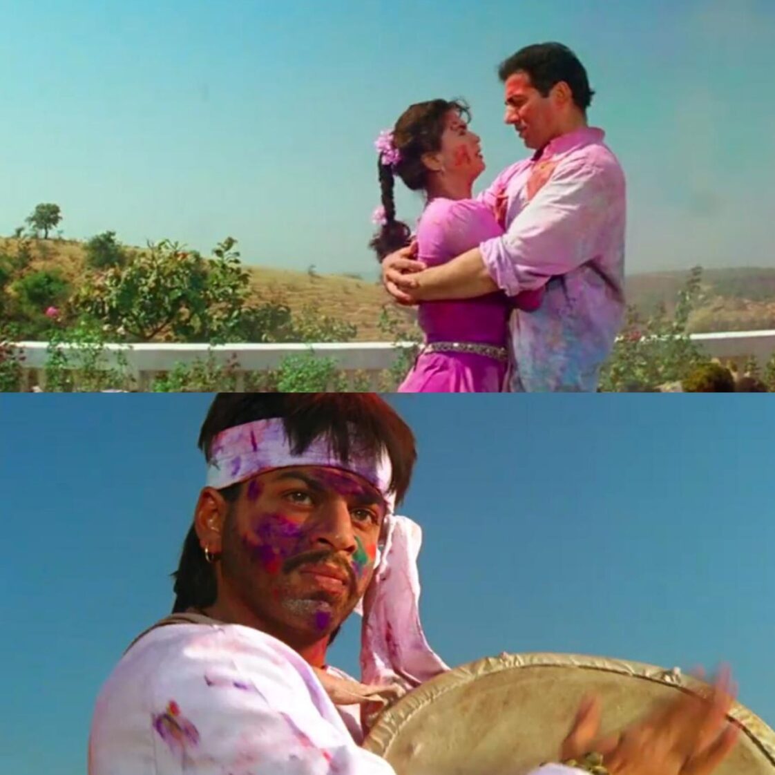 Shahrukh Khan Beating Drum/Staring Couple In Holi - Meme Template